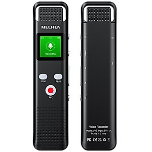64GB Digital Voice Recorder Voice Activated Audio Recorder for Lectures Meetings - MECHEN 1536Kbps Small Rechargeable Dictaphone with Playback,7-Level Noise Reduction,Microphone,Password (Black)