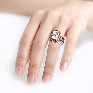 Jeulia Personalized Photo Ring Set Diamond Custom You Are Unique Sterling Silver Band Engagement Anniversary Promise Wedding Rings (Brown, 9)