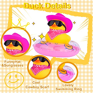 MuMyer Yellow Duck Car Ornaments Rubber Duck Car Dashboard Decorations with Mini Sunglasses Cowboy Hat Scarf Swim Ring(Pink)