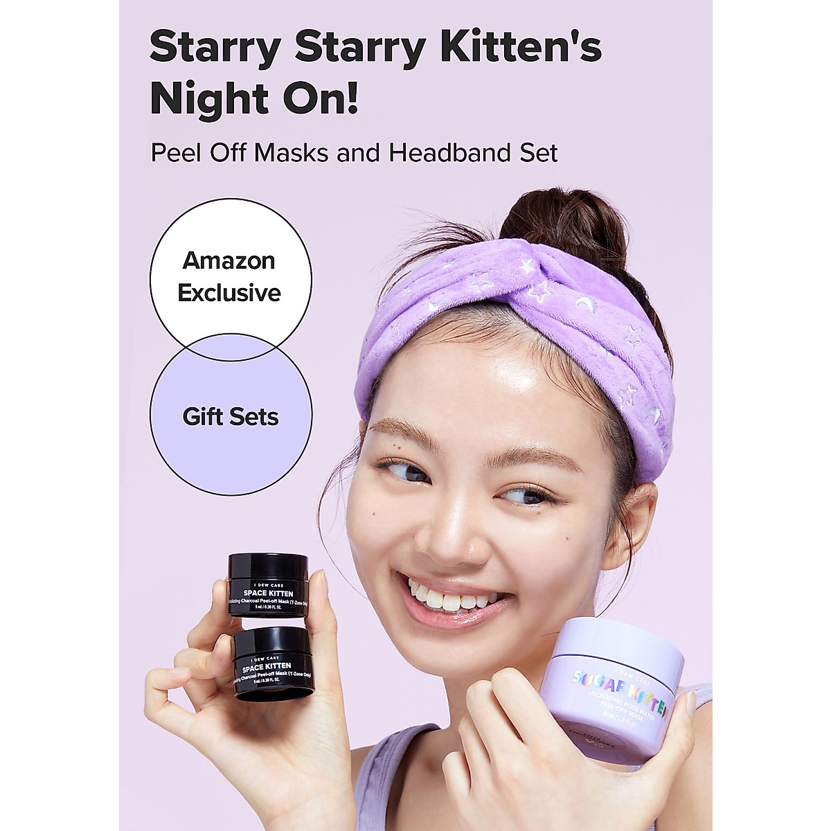 I DEW CARE Starry Kitten Night - Peel Off Masks and Headband Set | Hydrating, Illuminating, Exfoliating, Star-patterned Headband, Gifts Set for Women and Girls