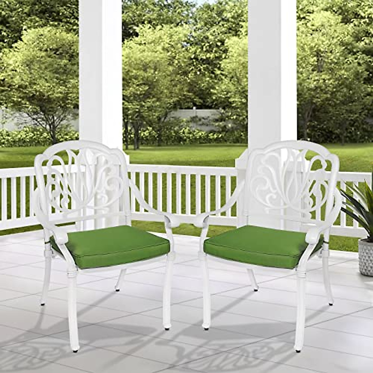 VIVIJASON 2-Piece Outdoor Bistro Dining Cushioned Chairs, Patio Cast Aluminum Dining Chairs, Patio Bistro Chair Set for Balcony, Lawn, Garden, Backyard, White
