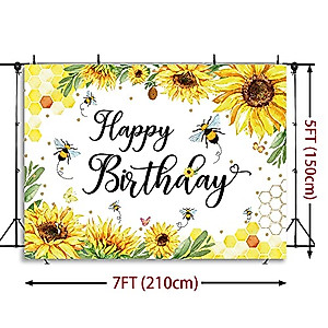 Bee Happy Birthday Backdrop Cute Bee Honeycomb Photography Background Gold Bee Theme Birthday Party Decorations Banner, Bee Baby Shower Backdrop 7x5ft