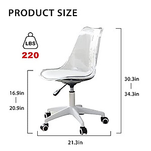 Ebullient Acrylic Clear Desk Chair Modern Home Office Ghost Chairs with Wheels Cute Armless Rolling Vanity Plastic Chair with Adjustable Height (Clear)