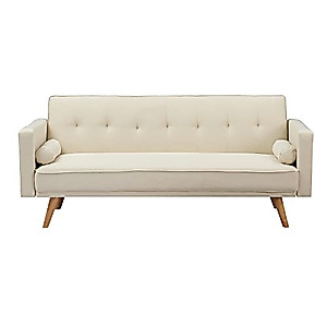 FULife Modern Futon Loveseat Sofa Convertible Sleeper Daybed, Folding Sofá Beds Recliner,Small Tufted Upholstered Love 2-Seat Couch for Living Room Space Furniture Sets, Beige Cotton 71.6" w
