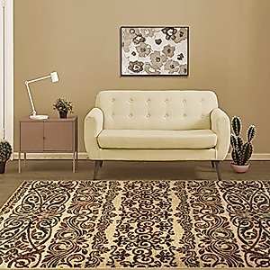 SUPERIOR Sheffield Modern Oriental Damask Polypropylene Indoor Area Rug, 8' X 10' Gold