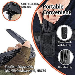 NexTool Black Knight Multitool Knife, 12 in 1 Stainless Steel Multitool, Pocket Knife with Self-Locking, Huge Scissors, 9 Screwdriver Bits, Bottle Opener for Camping Fishing Survival, Gifts for Men