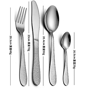 Silver Hammered Silverware Set,GULSARAYI 24-Piece Stainless Steel Flatware Set for 6, Metal Tableware Cutlery Set Includes Dinner Knives/Forks/Spoons, Modern Design & Mirror Polished