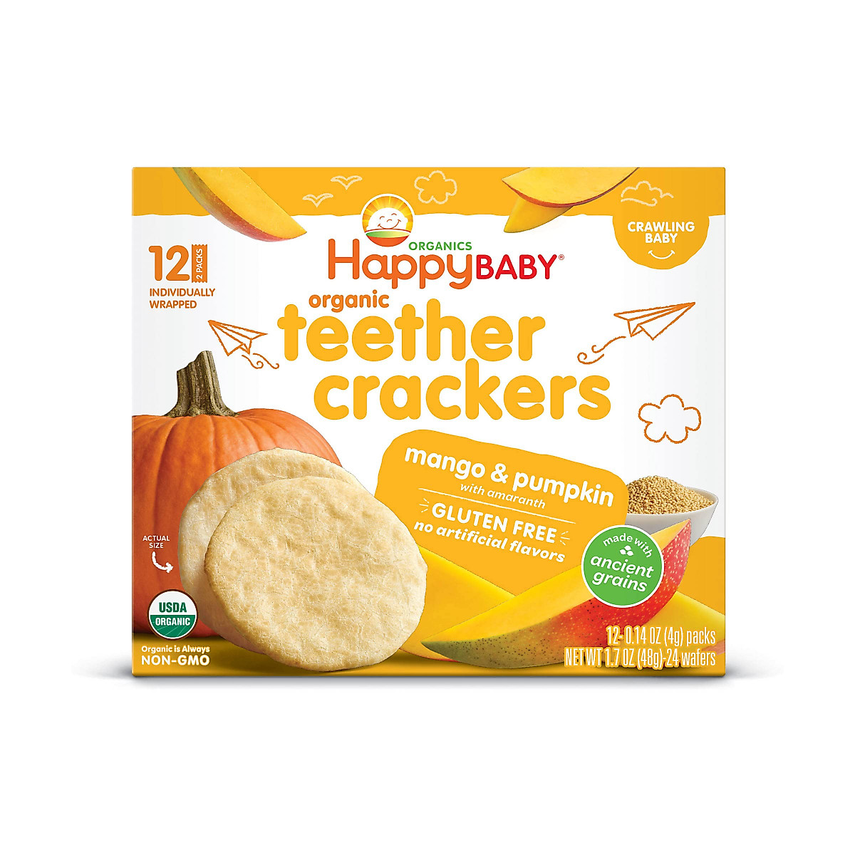 Happy Baby Organic Mango & Pumpkin Teether Crackers 12 Count, 1.7 OZ