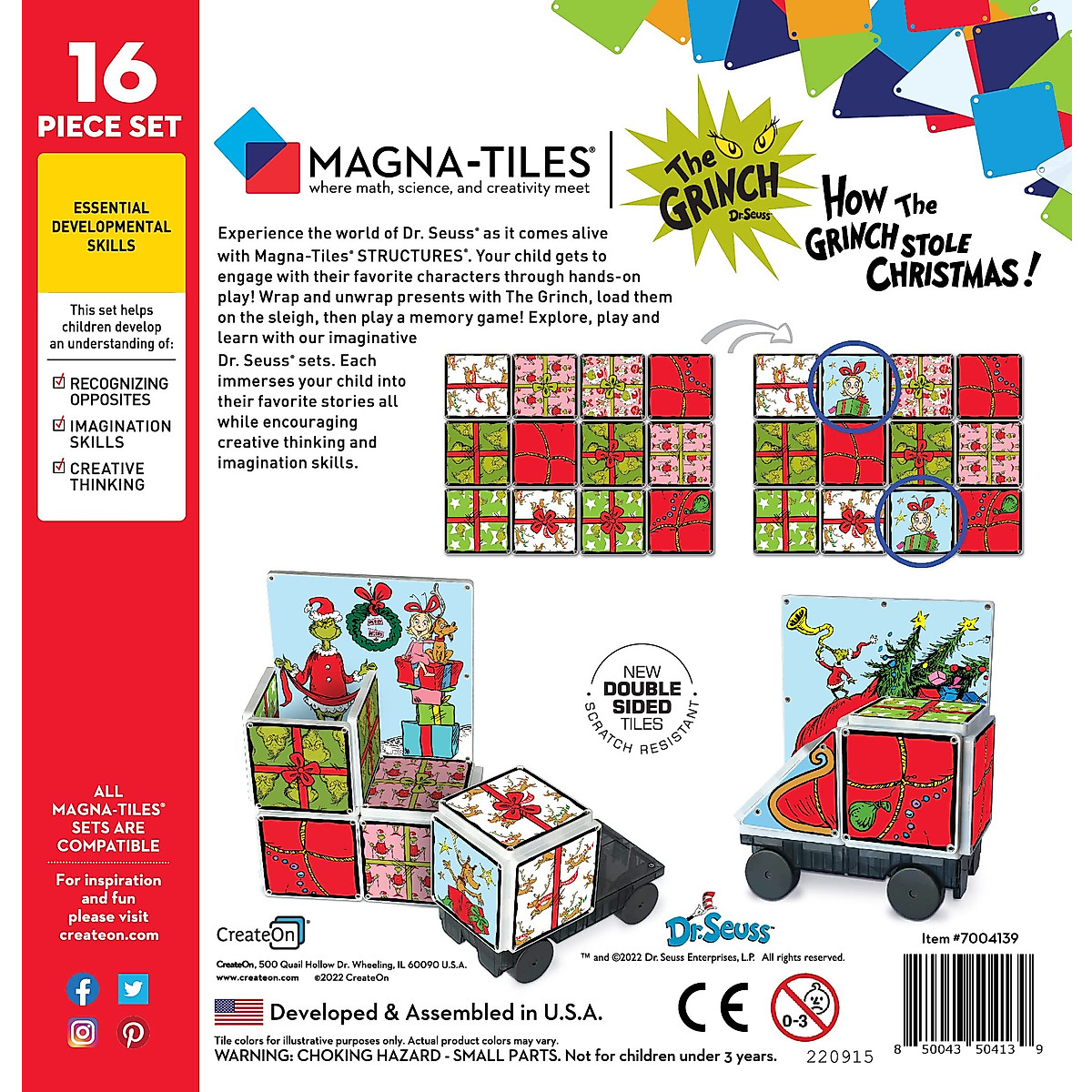 CreateOn Magna-Tiles Limited Edition How The Grinch Stole Christmas Magna-Tiles Structure Set, Magnetic Building Tiles Making Learning Fun and Hands-On, Educational Toy for Kids Ages 3 Years +