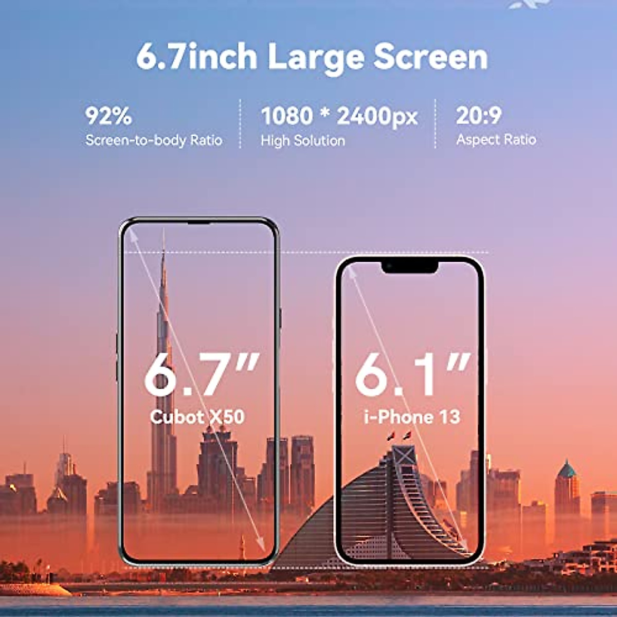 CUBOT X50 Mobile Phone 8 GB RAM+128GB ROM, Smartphone Android 11with 64MP Rear Cameras,6.7 Inch Large Screen 4G Dual SIM Phone 4500mAh Battery, Fingerprint& Face Unlock,GPS NFC-Black