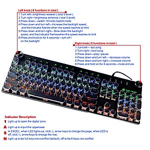 MK13 RGB Mechanical Keyboard Retro Gaming Keyboard-Blue Switches-LED Backlit -Silver-Plating-2 Knob and 12 Multimedia Buttons-104 Round Key Illuminated Keyboard for PC Gaming and MAC (MK13 Black)
