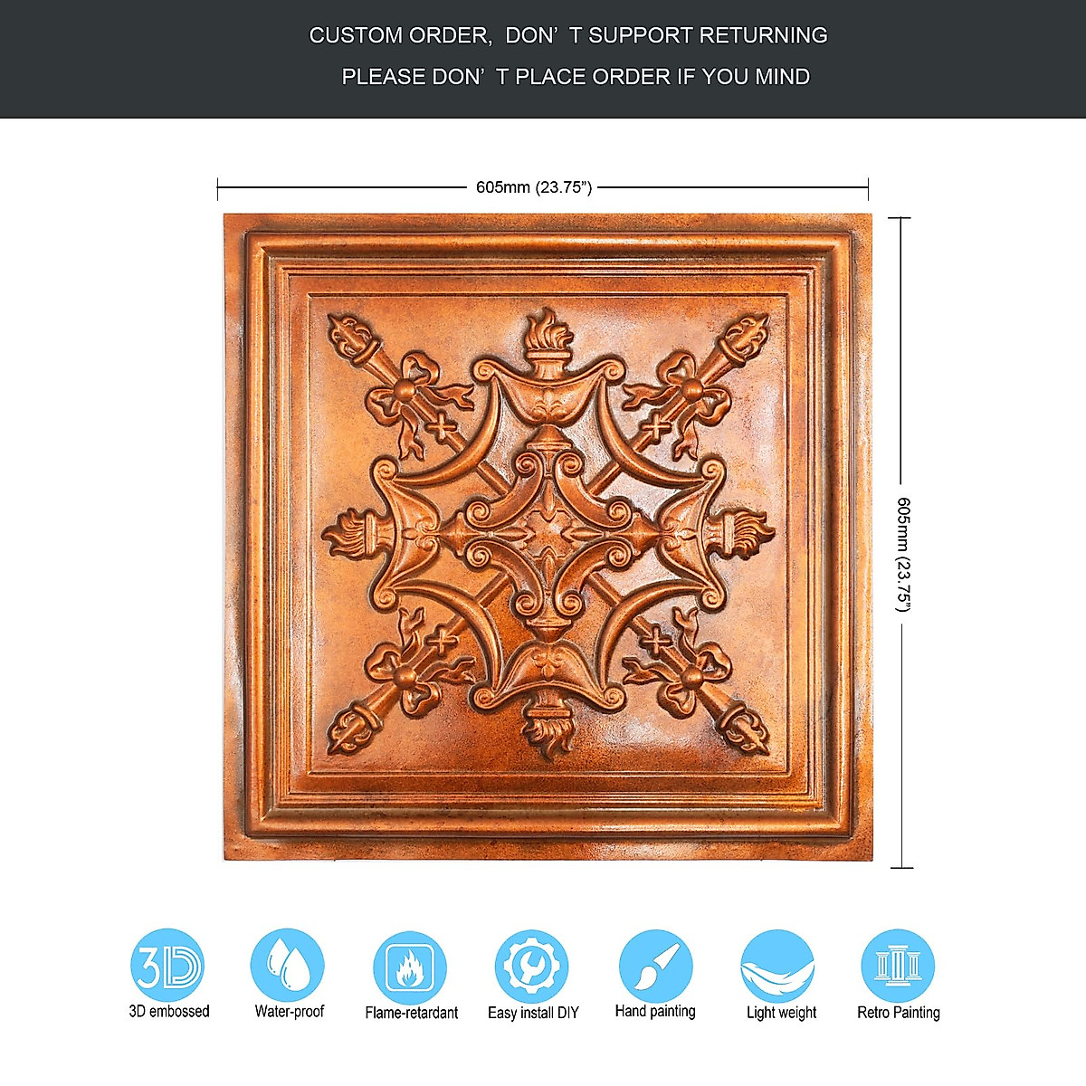 Ceiling Tin Tiles Decorative Drop Ceiling Tiles Distressed for Cafe Club Salon Hotel Store Bar 2'x2' PL07 Archaic Copper 10pcs