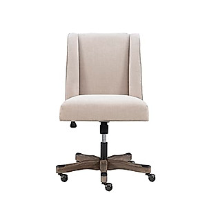 Linon Natural Linen Upholstered Swivel Wooden Base Clayton Office Chair