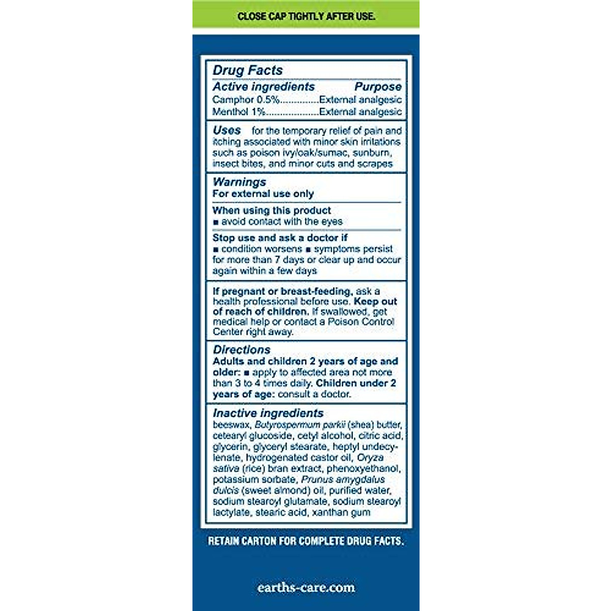 Earth's Care Anti Itch Cream - Extra Strength - Soothes Sunburns, Rashes and Minor Skin Irritation 2.4 OZ (3 Tubes)