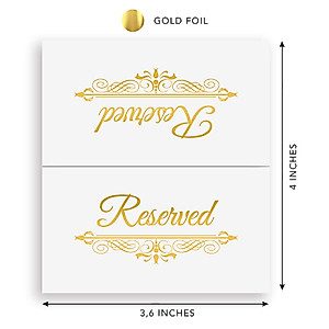 Reserved Table Sign For Wedding Gold Foil, 20 pack Table Tent, Place Cards Hot Stamping Press Double Sides (Place Card Reserved Gold1)