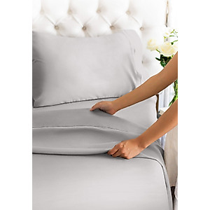 400 Thread Count Cotton Sheet Set - Queen Size 100% Cotton Sheets - Easily Fits 8" to 16" Mattress - Silky-Soft, Wrinkle Free and Comfortable - Deep Pockets & Hotel Quality Bedding Set - Light Grey