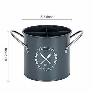 sugarchef Kitchen Utensil Holder Flatware Organizer for Forks Spoons Knives Cooking Tools,4 Compartment Cutlery Caddy Storage Bucket with Drain Hole (Gray)