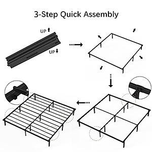 Flolinda Foldable Full Size Bed Frame Metal Platform Bed Sturdy Full Bed Frame 10 Minutes Quick Assembly Steel Slats 11 Legs Support No Box Spring Needed Noise-Free 14inch Black
