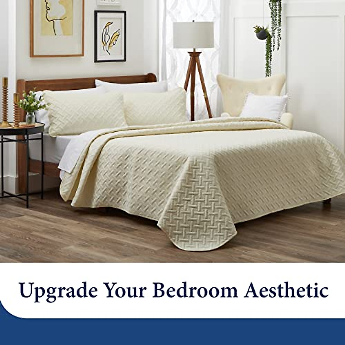 Cosy House Collection Luxury Rayon Derived from Bamboo 3-Piece Quilt Set - Ultra Soft Quilted Coverlet Bedspread - Classic Weave Stitch - Includes Quilt & 1 Pillow Sham - Twin/Twin XL, Navy Blue