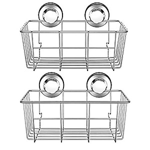 iPEGTOP L-7 Adhesive Suction Cup Deep Caddy Bath Organizer Wall Shelf for Large Shampoo Shower Gel Holder Bathroom Accessories Storage-Rustproof 304 Stainless Steel, 2-Pack, 2 Count