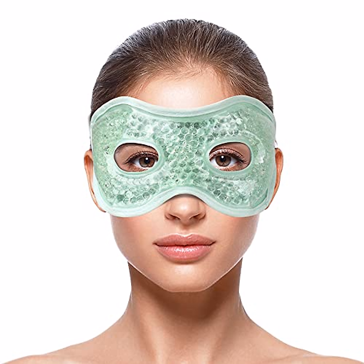 NEWGO Gel Eye Mask Reusable Cooling Eye Mak with Eye Holes, Cold Pack Eye Ice Pack Hot Cold Eye Compress for Puffy Eyes Migraine Headache, Stress Relief, Dry Eyes Dark Circles (Green)