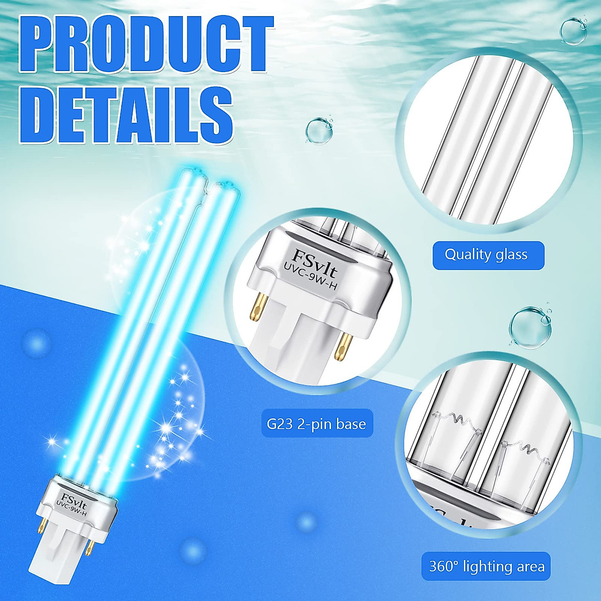 Kittmip 2 Pieces UV UV-C Light Bulbs 9W G23 Base Replacement Bulb for Outdoor Pond Clarifier Lamp Compatible with UVE9 CF400 CF500 UVCP-9 JUP-01 303B 304B D200 R18 R18D R2000