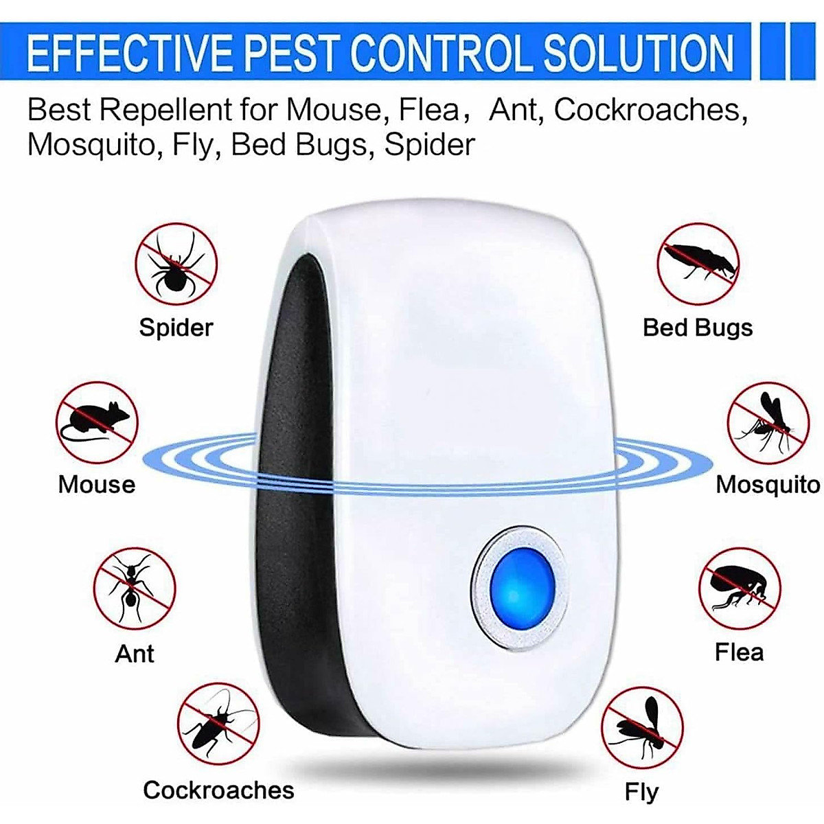 Ultrasonic Pest Repeller Indoor, Pest Control for Rodents, Mosquitoes, Ants, Cockroaches, Rat, Mice, Fleas, Beetles and Other Insects, Non-Toxic, Safe for Humans, Home, Office, Hotel (6 Packs)