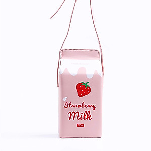 LUI SUI Fruits Banana Strawberry Milk Box Cross Body Purse Bag Women Phone Wallet Shoulder Bags