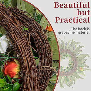 Kmise Spring Wreath Fall Decor Wreath for Front Door-24 Inch Summer Peony Eucalyptus Wreaths for Front Porch Farmhouse Home Decor