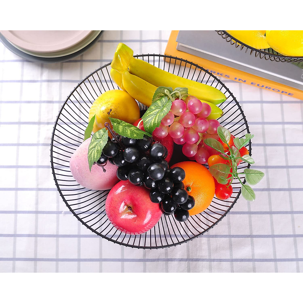 IBWell Wire Fruit Basket Fruit Bowl Kitchen Fruit Basket Stand Fruit Bowls for the Counters Metal Fruit Bowl-11 * 3"(D*H)(Exposure Black)