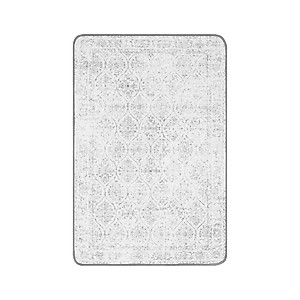 BEIMO Area Rugs 3X5 for Living Room Bedroom, Machine Washable Rug Vintage Floral Print Indoor Floor Cover，Lightweight Non Slip Backing Thin Rug with Gripper, Distressed Cream/Gray