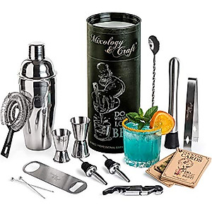 Mixology Bartender Kit: 14-Piece Cocktail Shaker Set - Bar Tool Set For Home and Professional Bartending - Martini Shaker Set with Drink Mixing Bar Tools - Exclusive Cocktail Picks and Recipes Bonus