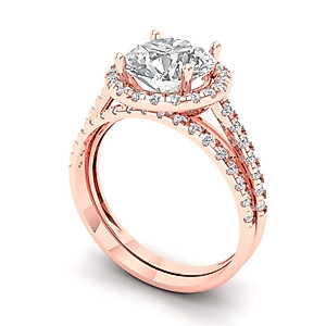 2.56 ct Round Cut Clear Simulated Diamond 14k Rose Gold Halo Solitaire W/Accents Wedding Engagement Promise Ring size 4.25
