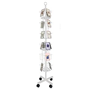Tongmo Greeting Card Rack: Enhance Your Display with a 24-Pocket Rotating Countertop Solution for Postcards, Brochures, and Greeting Cards (White, 65”H - 24 Pockets)