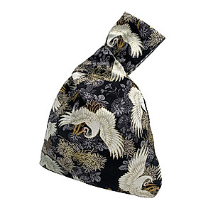 BAR Stylish Cotton Japanese Pattern Wrist Bag Sleeve Knot Pouch Portable Canvas Tote Purse for Female, Women (Black Grus Japonensis)