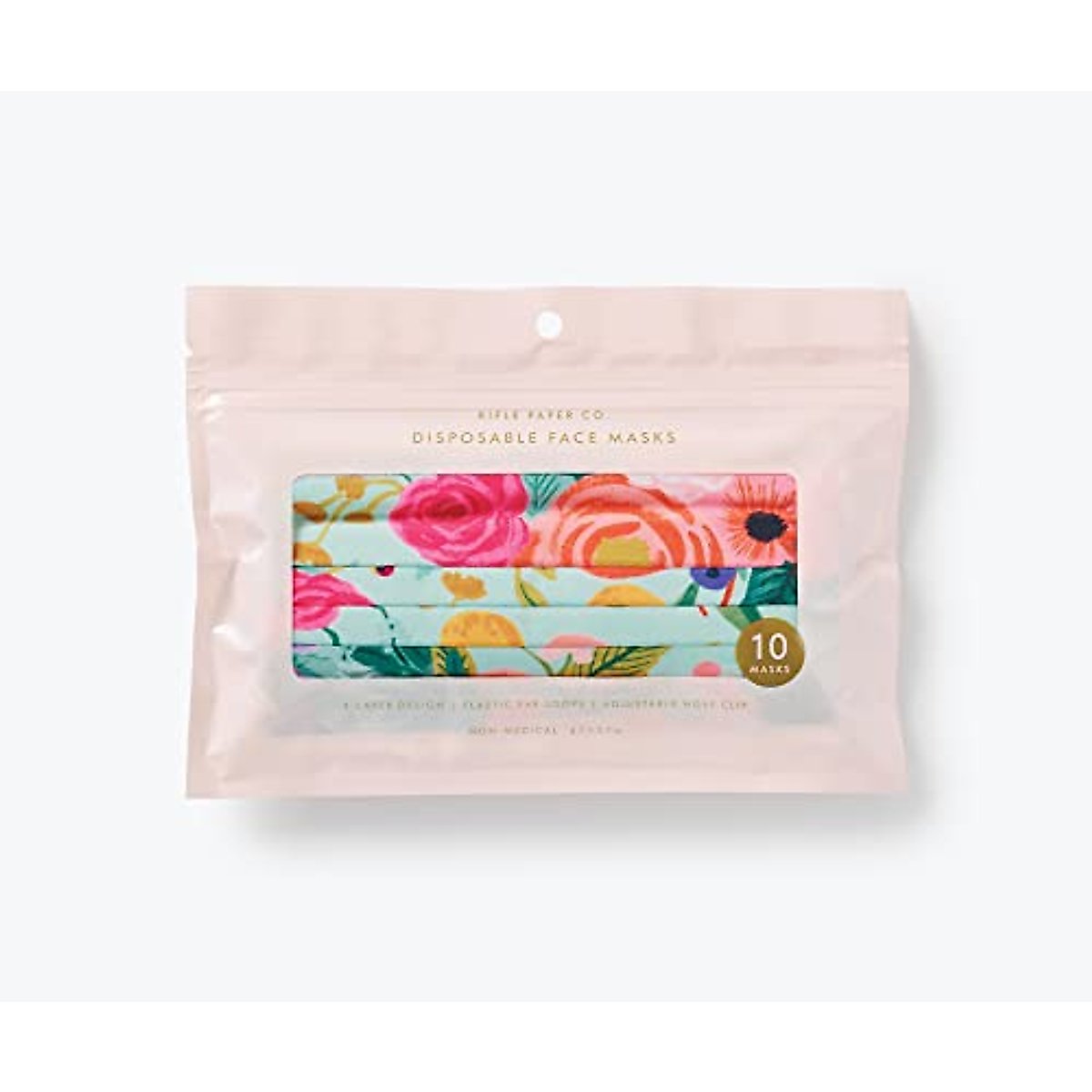 RIFLE PAPER CO. Garden Party Disposable Face Masks, Set of 10 Masks, ≥90% Particle Filtration Efficiency, Three-Layer Design