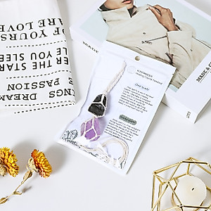 Runyangshi Natural Healing Crystal Hand Woven Net Bag Pendant Black Tourmaline Brazil Amethyst Rough Stone Mine Standard Car Hanging Ornaments Bohemian Style Reiki Energy Home Garden Decor