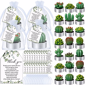 MTLEE 30 Sets Bridal Shower Gifts for Guests Include 30 Cactus Tealight Candles Succulent Candles Plant Tealight Candles 30 Greenery Thank You Tags 30 Organza Bags Bridal Party Gifts Wedding Gifts
