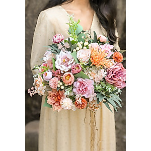 YYHUAWU Artificial Flowers Combo Set Fake Flower Leaf Box with Stems for DIY Wedding Bouquets Centerpieces Flower Arrangements Decorations Baby Shower Party Home Decorations Orange Pink