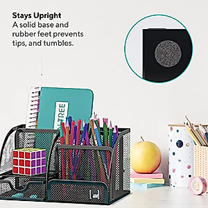 Mindspace Desk Organizer for Office Desk Organizers and Accessories with 6 Compartments + Drawer | The Mesh Collection, Black