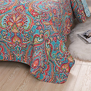 Newrara Jacquard Style Cotton 3 Pcs Patchwork Bedspread Boho Quilt Sets Queen Size（Red）