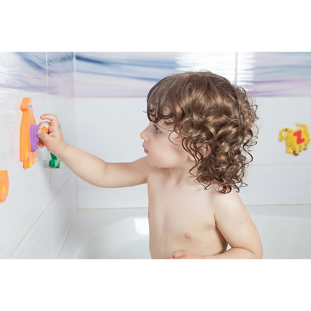 Bath Foam Alphabet Letters Toys - Non-Toxic Bathtub ABC Letters for Kids Toddlers - Premium Educational Floating Animals Puzzles with Toy Organizer for Baby Boys Girls - Set of 52 Pcs