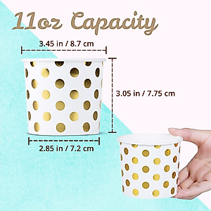 MATICAN Paper Ice Cream Cups - 50-Count 5.5-Oz Disposable Dessert Bowls for Hot or Cold Food, 5.5-Ounce Party Supplies Treat Cups for Sundae, Frozen Yogurt, Soup, Gold Foil Polka Dots