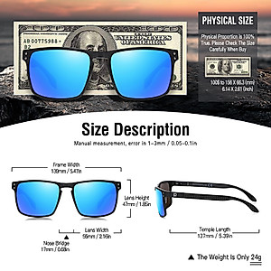 DUCO Retro Square Polarized Sunglasses for Men Vintage Sun Glasses Fishing Shades UV Protection Carbon Fiber DC8208 (Black Frame Revo Blue Lens)