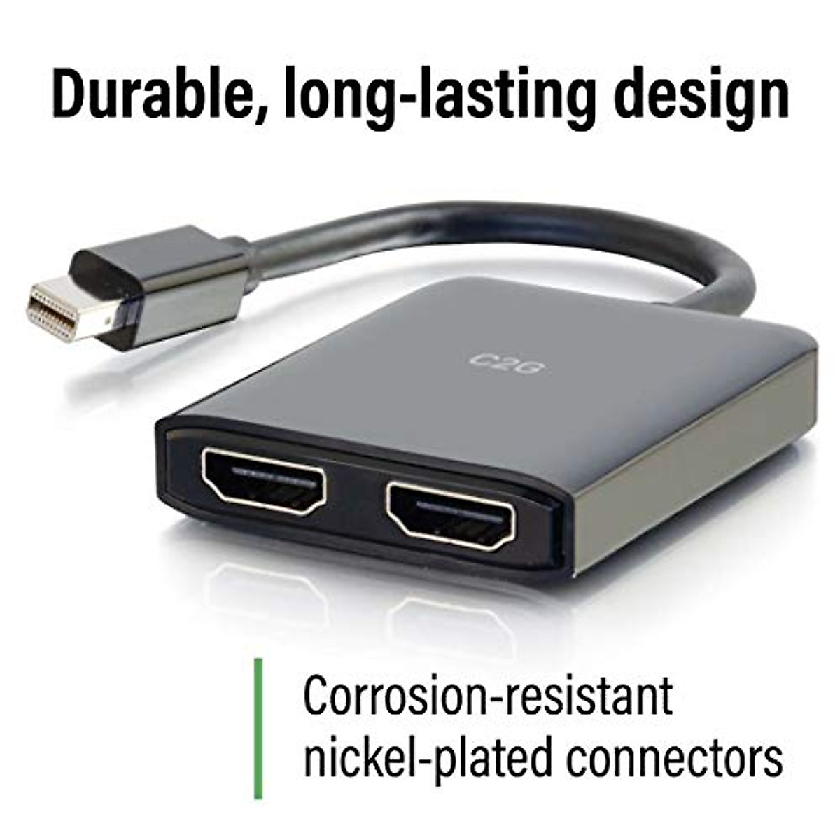 C2G 54292 USB Powered 4K 2-Port Mini DisplayPort to HDMI MST Hub Monitor Splitter, Black