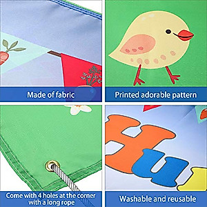 Easter Party Decorations Large Fabric Easter Egg Bunny Hunt Background Banner and Chick Sign Easter Hunt Game Banner Poster Photo Booth Backdrop with Rope for Spring Easter Party Supplies 7 x 5 ft