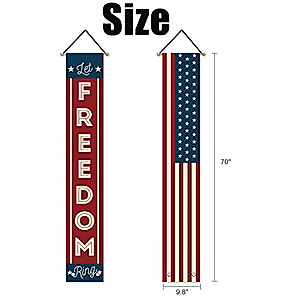 Decorations for 4th of July Decor, Hanging American Flag and “Let FREEDOM Ring” Banners, Fourth of July Party Supplies Indoor Outdoor-Red White Blue Decor Independence Day Outdoor Pull-Down Door Banners