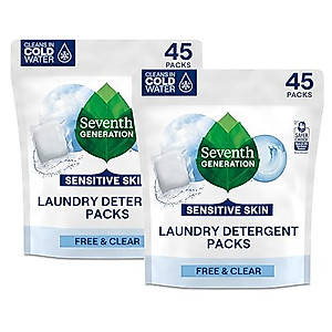 Seventh Generation Laundry Detergent Packs, Free & Clear, Made for Sensitive Skin, 90 Loads (2 pouches, 45 Ct EA)