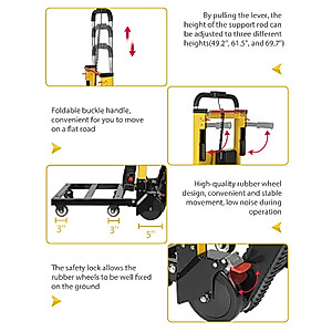 Electric Stair Climbing Hand Trucks Dolly Cart for Moving 441lb Capacity Heavy Duty Folding Stair Climber Cart Hand Trolley with 6 Wheels Motor Battery Powered for Furniture Family Logistics Warehouse