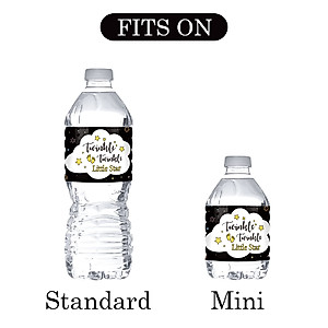 Black Gold Twinkle Twinkle Little Star Water Bottle Labels Stickers/Gender Reveal Bottle Wrappers/Welcome Baby/New Born Sign Baby Shower Party Water Labels Supplies (Set of 32)